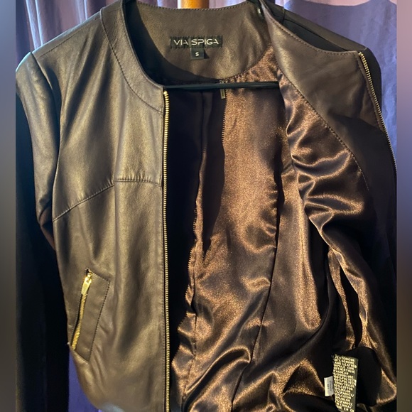 Via Spiga | Jackets & Coats | Via Spiga Leather Jacket In Eggplant ...
